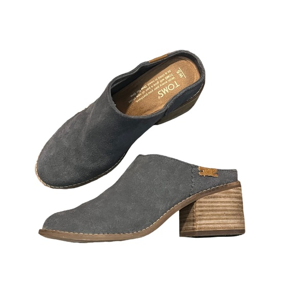 Toms | Shoes | Toms Leila Gray Suede Almond Toe Stacked Block Heel ...